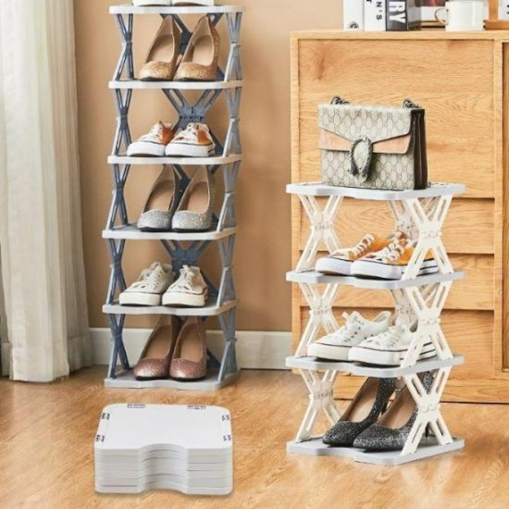 4 Tier Folding Shoe Rack Space-Saving Vertical Shoe Tower