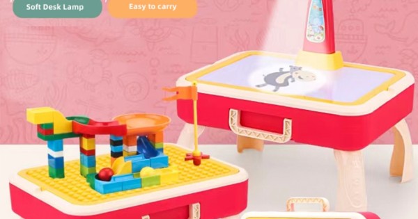 2-in-1 Suitcase Building Blocks Learning Table-Red
