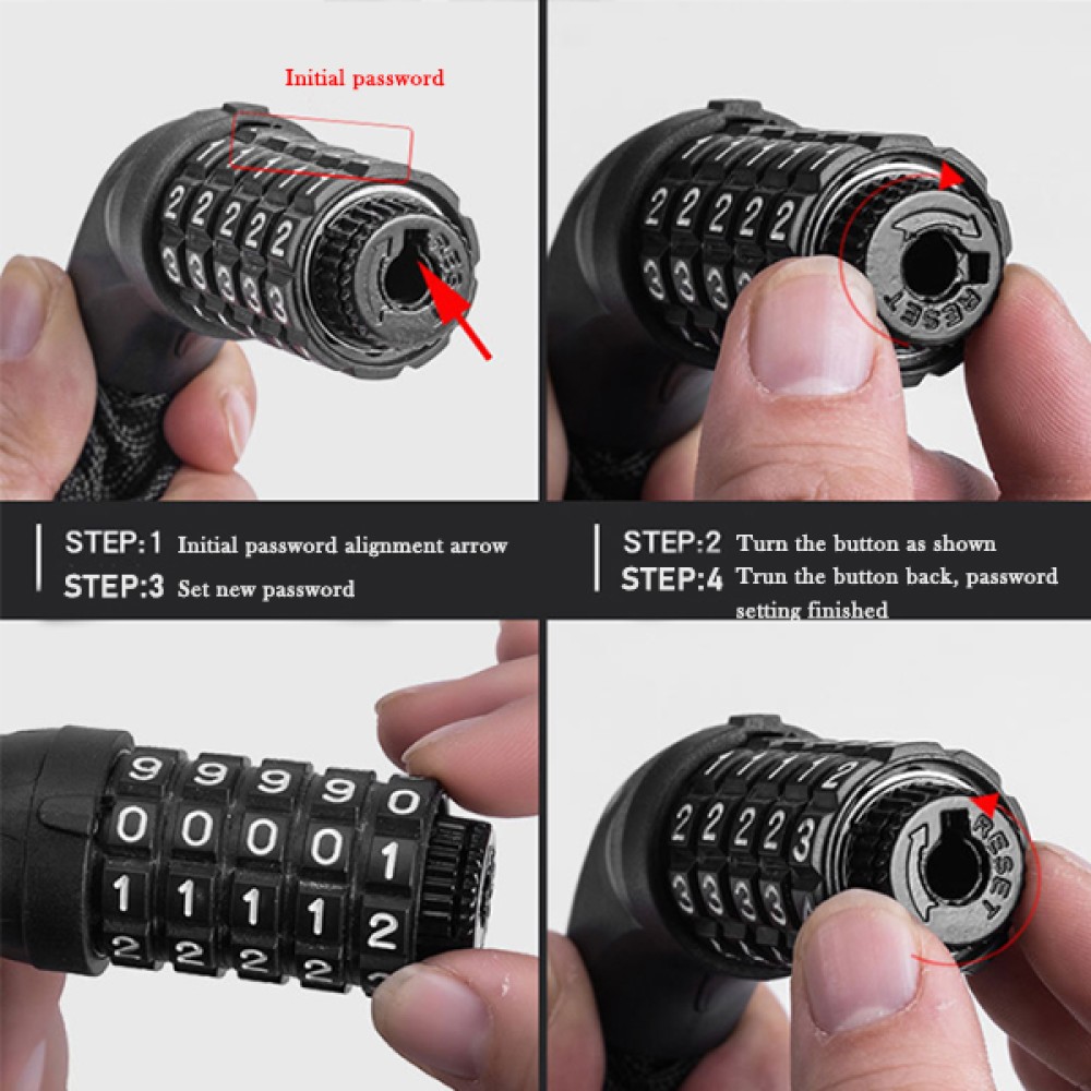Bike Lock, Security Bicycle Chain Lock 5-Digit Resettable Combination ...