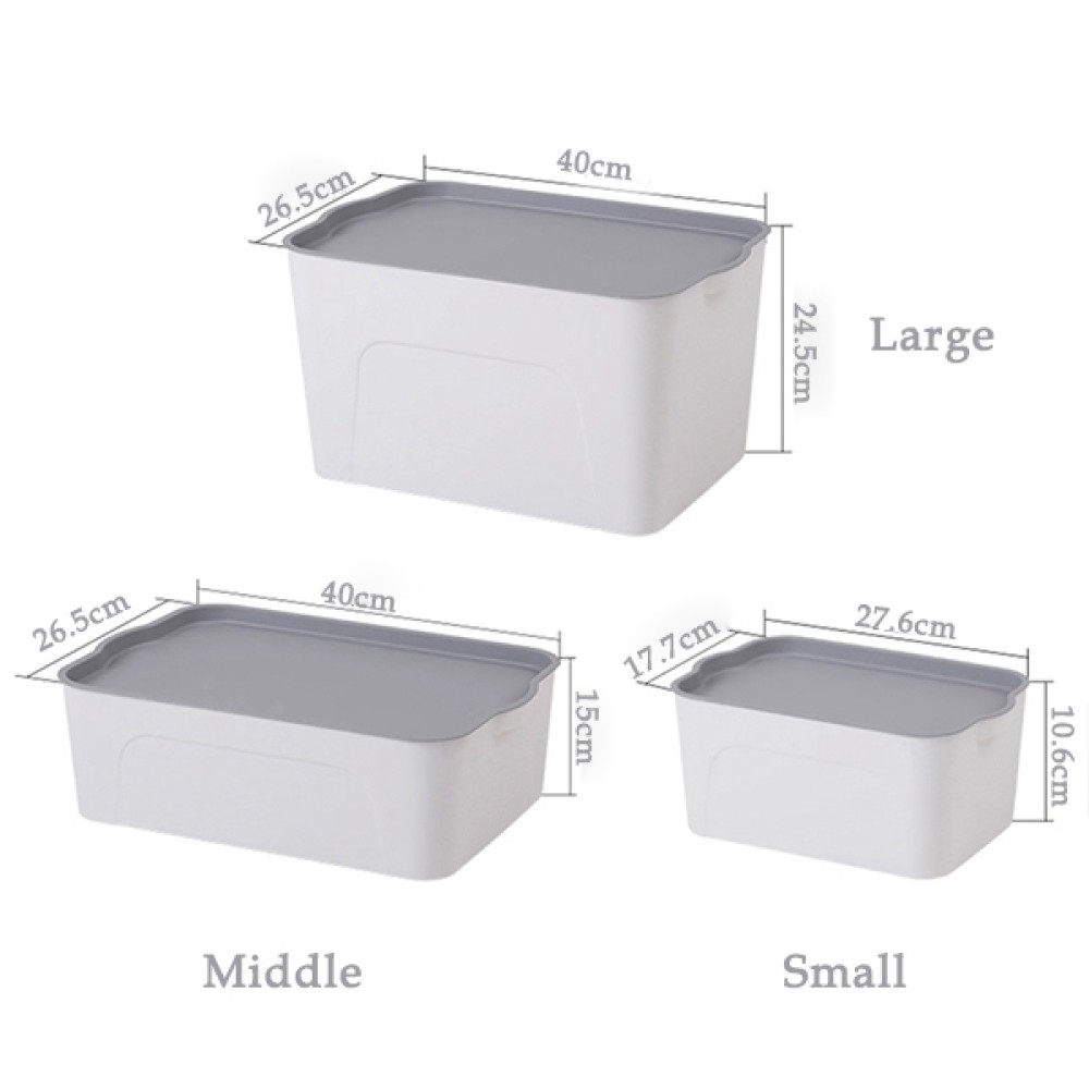 White Plastic Storage Boxes Organiser with Gray Lids 4Pcs