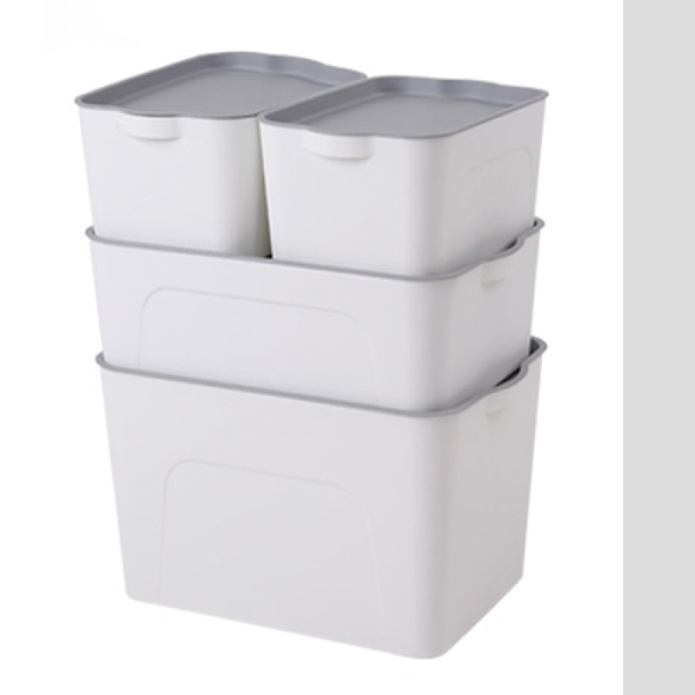 White Plastic Storage Boxes Organiser with Gray Lids 4Pcs
