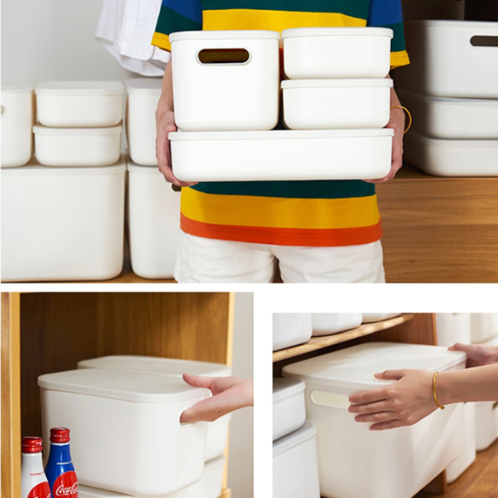 White Plastic Storage Box with Handles and Lids Set